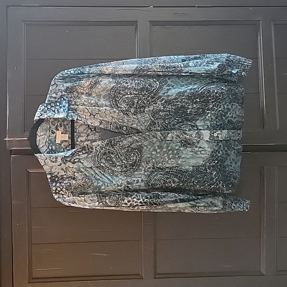 Chico's | Tops | Chicos Size 2 Beauty Pailsey Sheer Blueblack Bouse ...